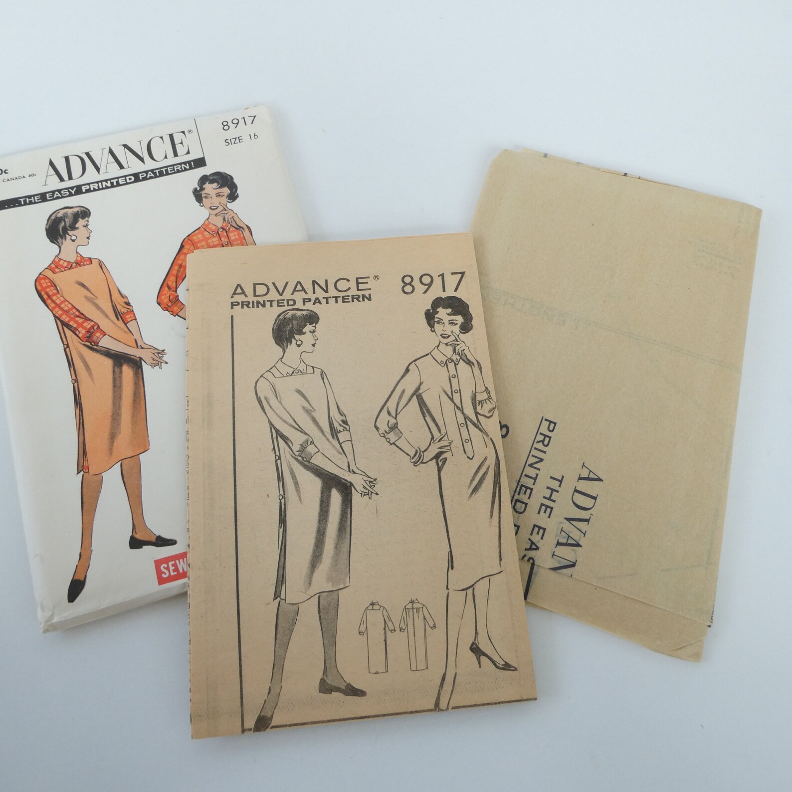 Vintage Advance 8917 Sewing Pattern UNCUT Shirtdress With Apron Poncho ...