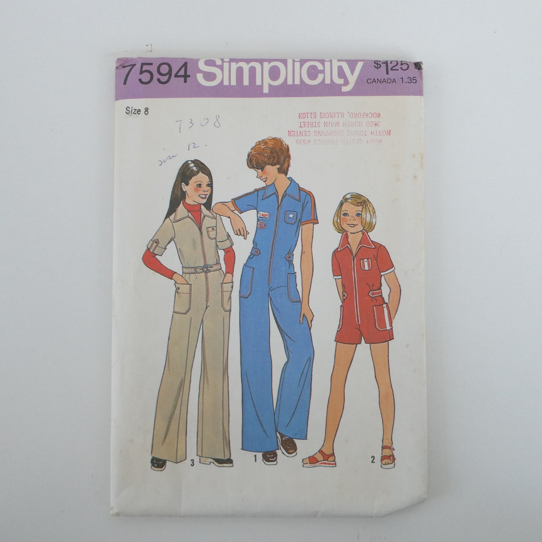 Vintage '70's Simplicity 7594 Sewing Pattern UNCUT Girls Racing Stripe ...