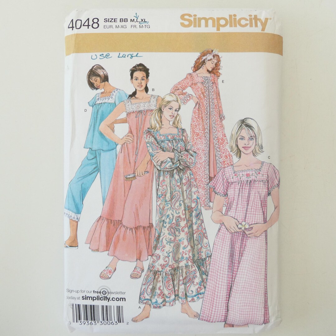 Simplicity 4048 Sewing Pattern UNCUT Nightgown, Pajamas & Robe Misses ...