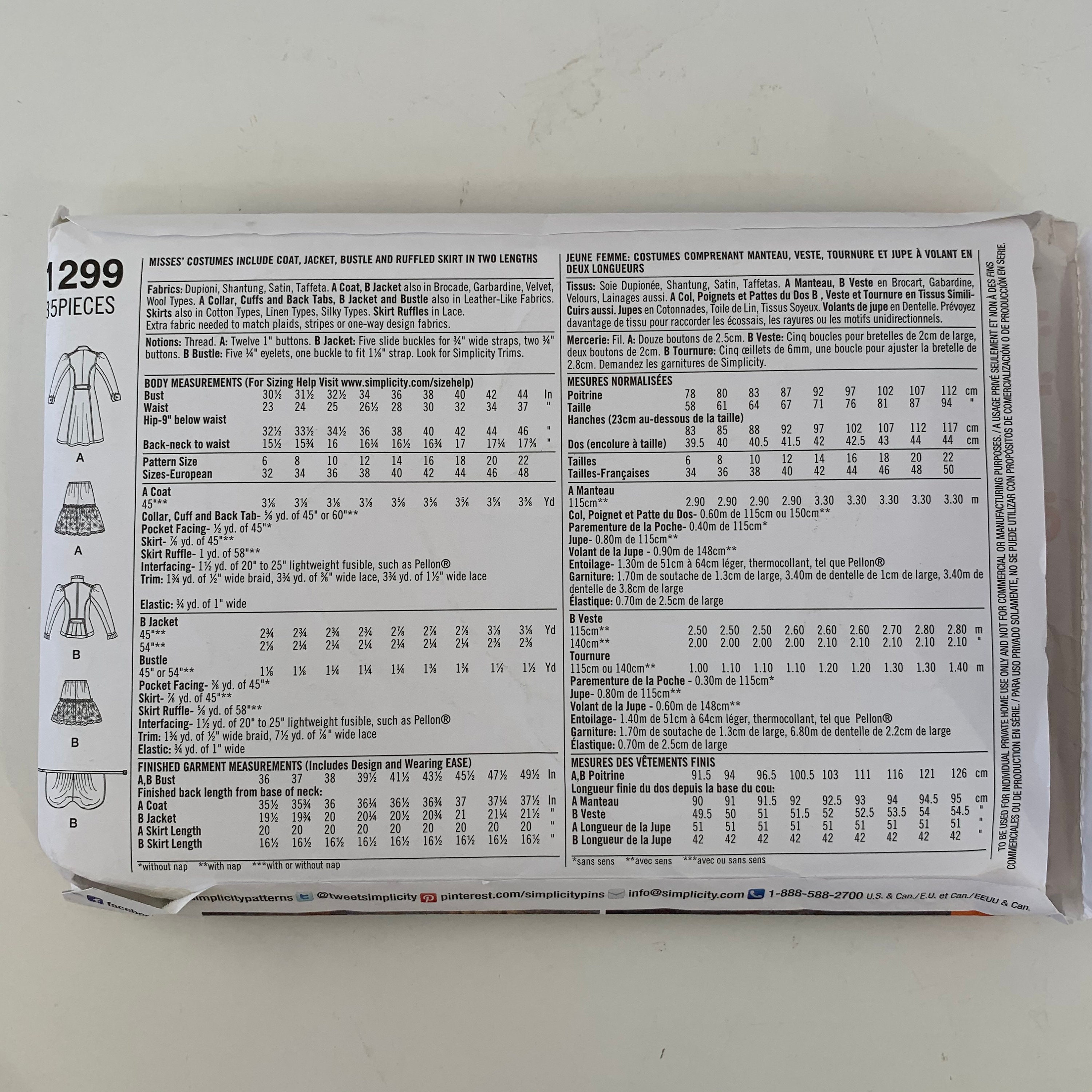 Simplicity 1299 Costume Sewing Pattern UNCUT Steam Punk Cos-play Misses ...