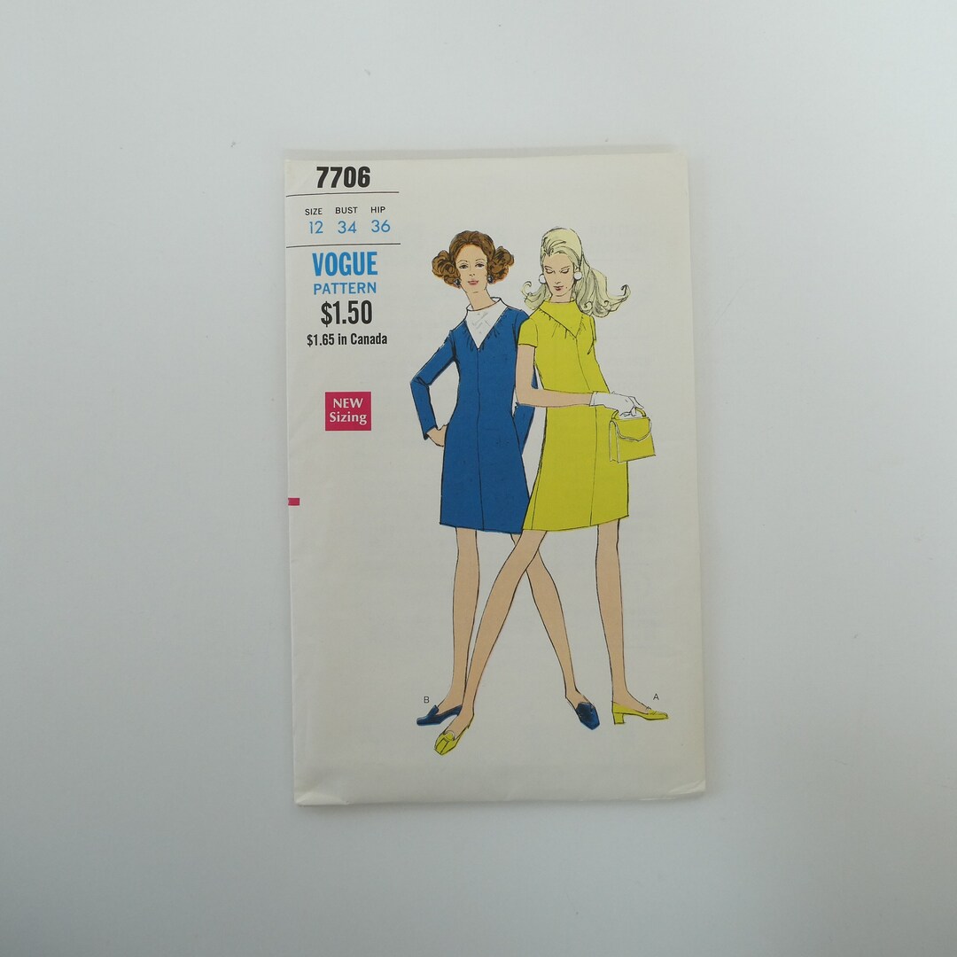 Vintage '60's Vogue 7706 Sewing Pattern UNCUT Dress With Gathered Yoke ...