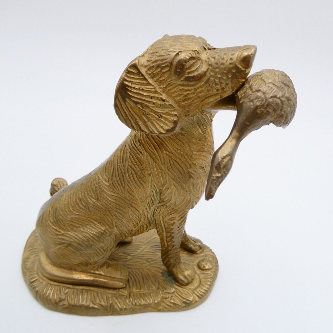 Brass Retriever Hunting Dog With Duck Bird in Mouth Figurine 5 Inch ...