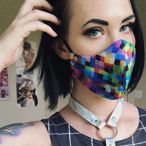 Pixelated Glitch Vaporwave Aesthetic Reusable Mask With Pocket | Etsy