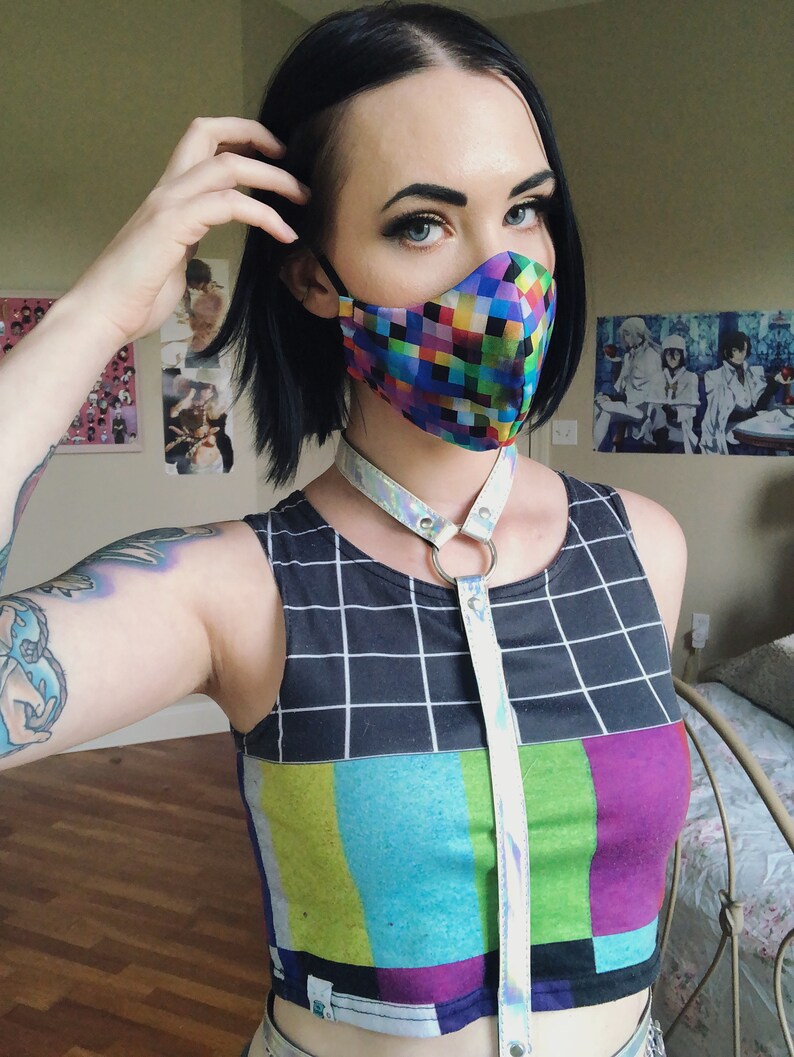 Pixelated Glitch Vaporwave Aesthetic Reusable Mask With Pocket | Etsy
