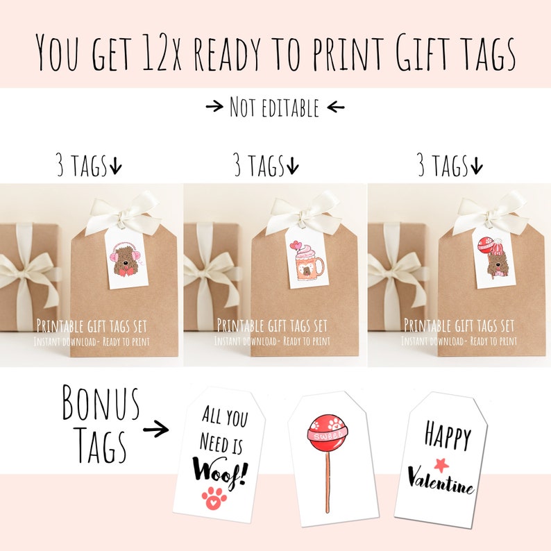 Happy Valentine Printable Gift Tags Print Labels Dogs Valentine's Day ...