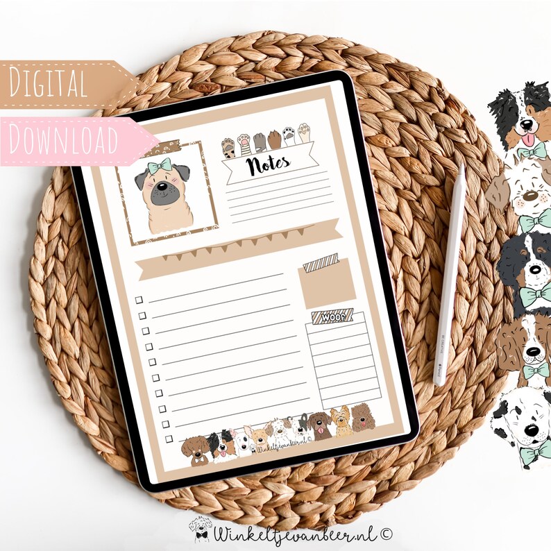 Printable Planner Notes Dog Printable Planner Instant Digital Download ...