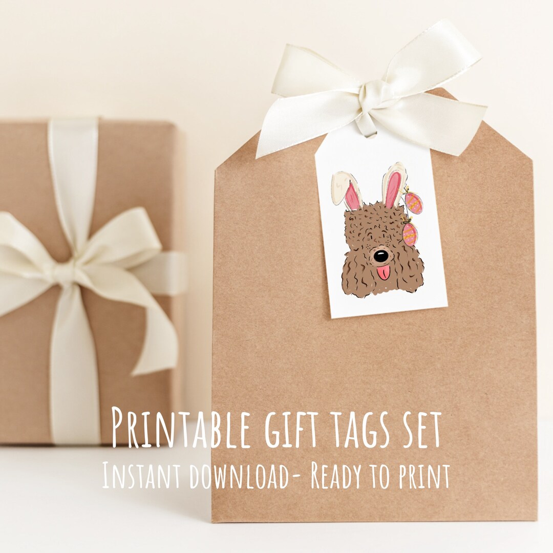 Happy Easter Printable Gift Tags Poodle Cartoon Dog Print Labels Gift ...