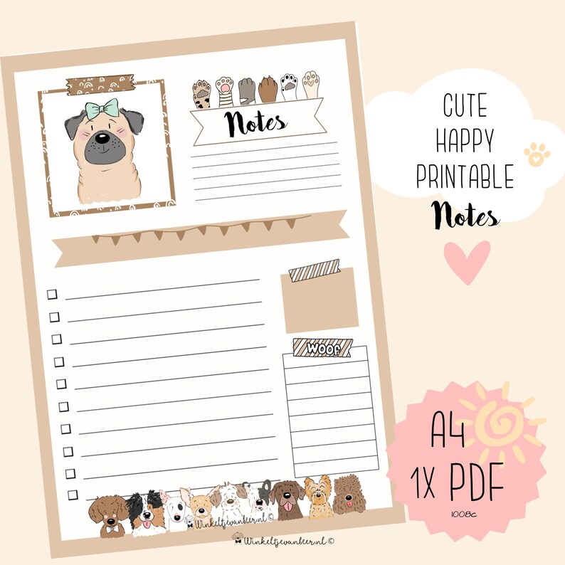 Printable Planner Notes Dog Printable Planner Instant Digital Download ...