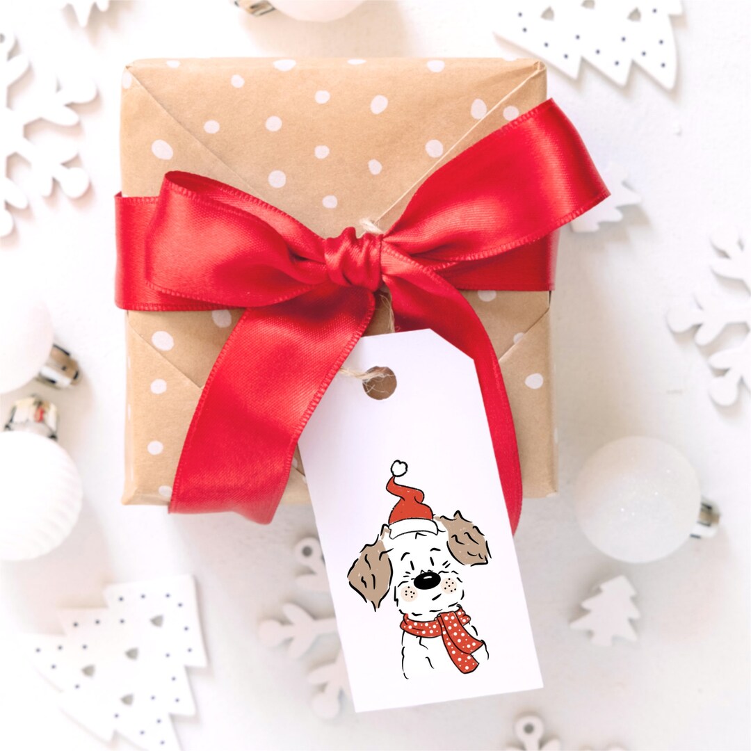 Printable Christmas Gift Tags White Doggie Instant Download Christmas ...