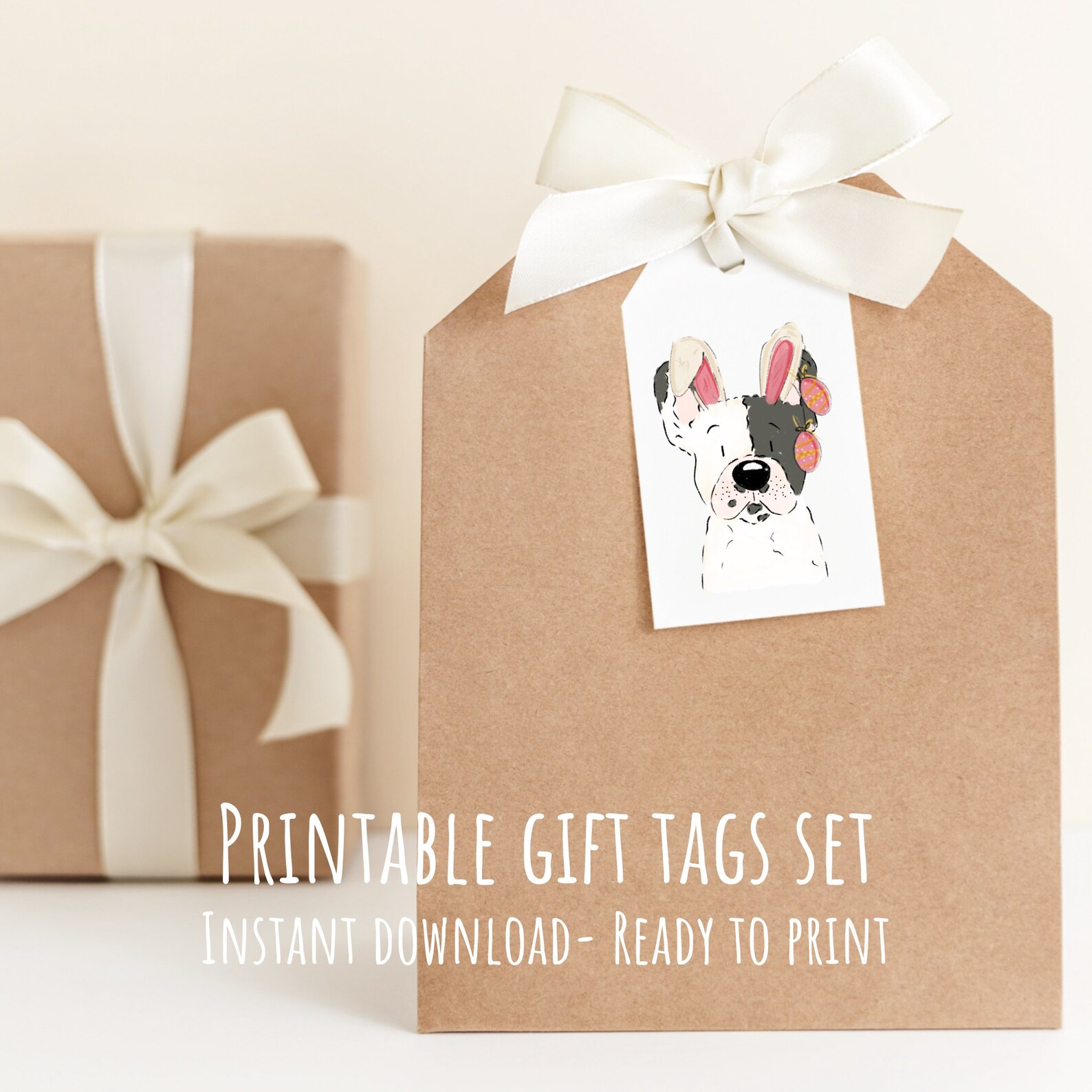 Happy Easter Printable Gift Tags French Bulldog Cartoon Dog Print ...
