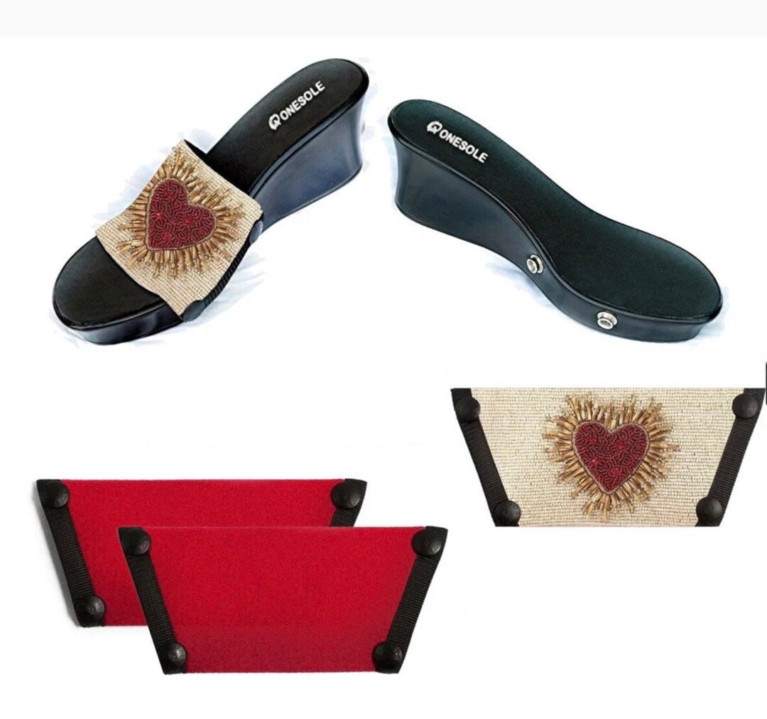 Onesole Black Wedge Interchangeable Shoe With Royal Heart and Crimson ...