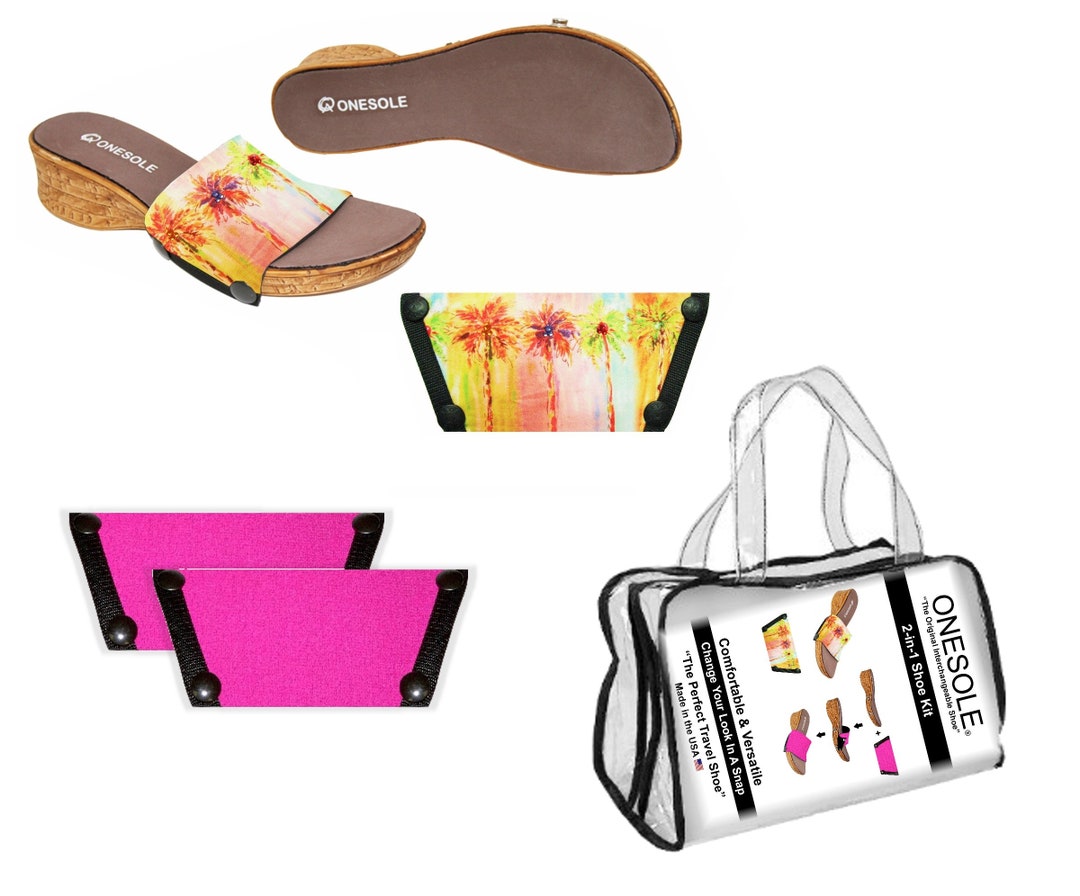 Onesole Interchangeable Corky Sandal With Breezy Palm and Pink Comfy ...