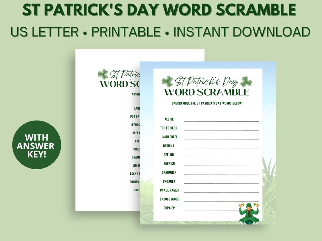 St Patricks Day Word Scramble Game Printable, St Patricks Day Word Game ...