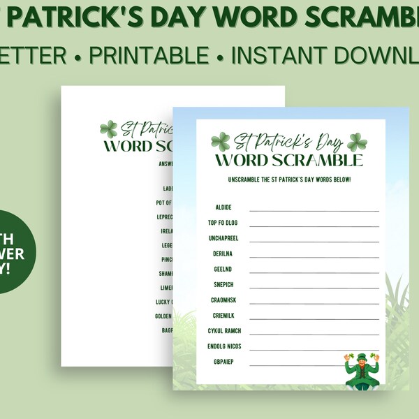 St Patricks Day Word Scramble - Etsy