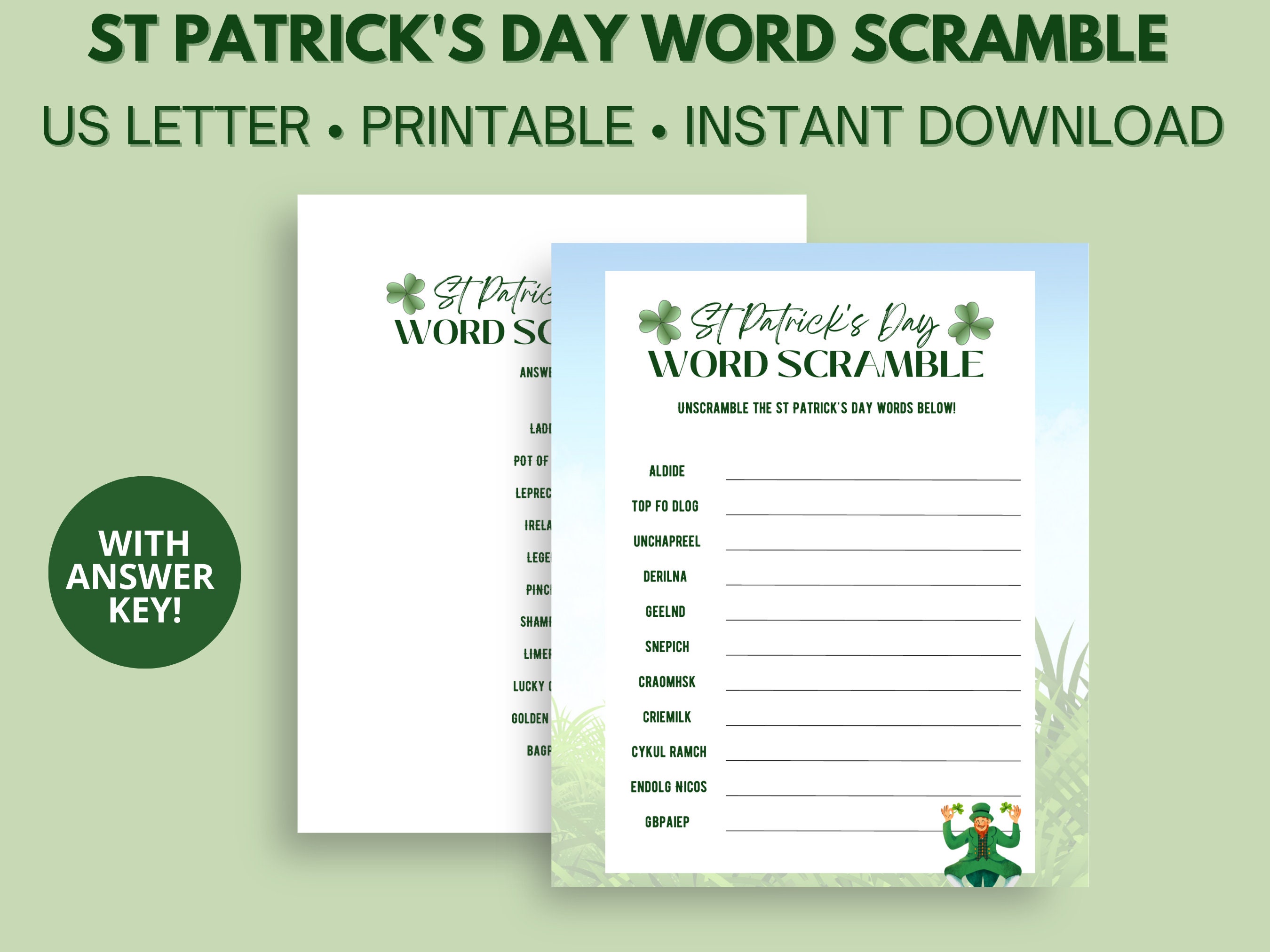 St Patricks Day Word Scramble Game Printable, St Patricks Day Word Game ...