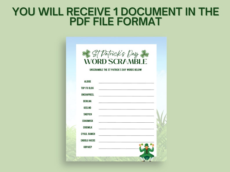 St Patricks Day Word Scramble Game Printable, St Patricks Day Word Game ...