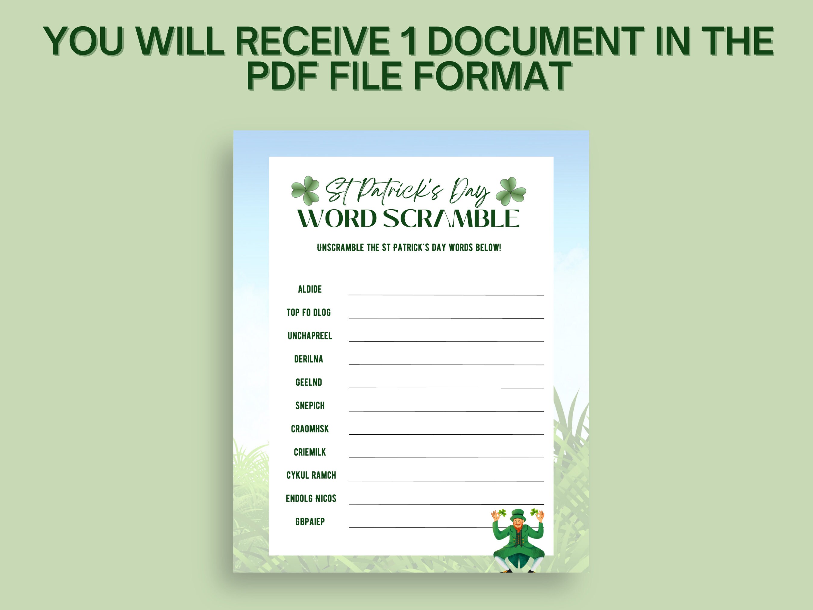St Patricks Day Word Scramble Game Printable, St Patricks Day Word Game ...