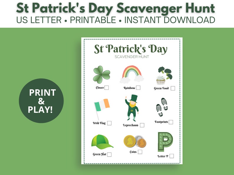 St Patricks Day Scavenger Hunt Printable, Kids St Patricks Day Game ...