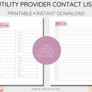Utility Provider Contact List: Home Planner Printable (PDF) - Etsy
