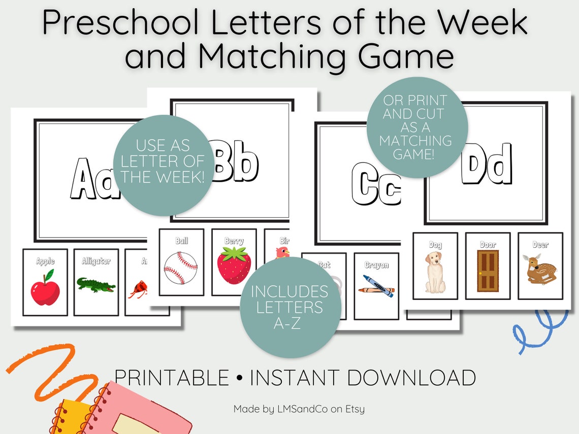 Preschool Letter of the Week, Preschool Matching Game, Visual Preschool ...