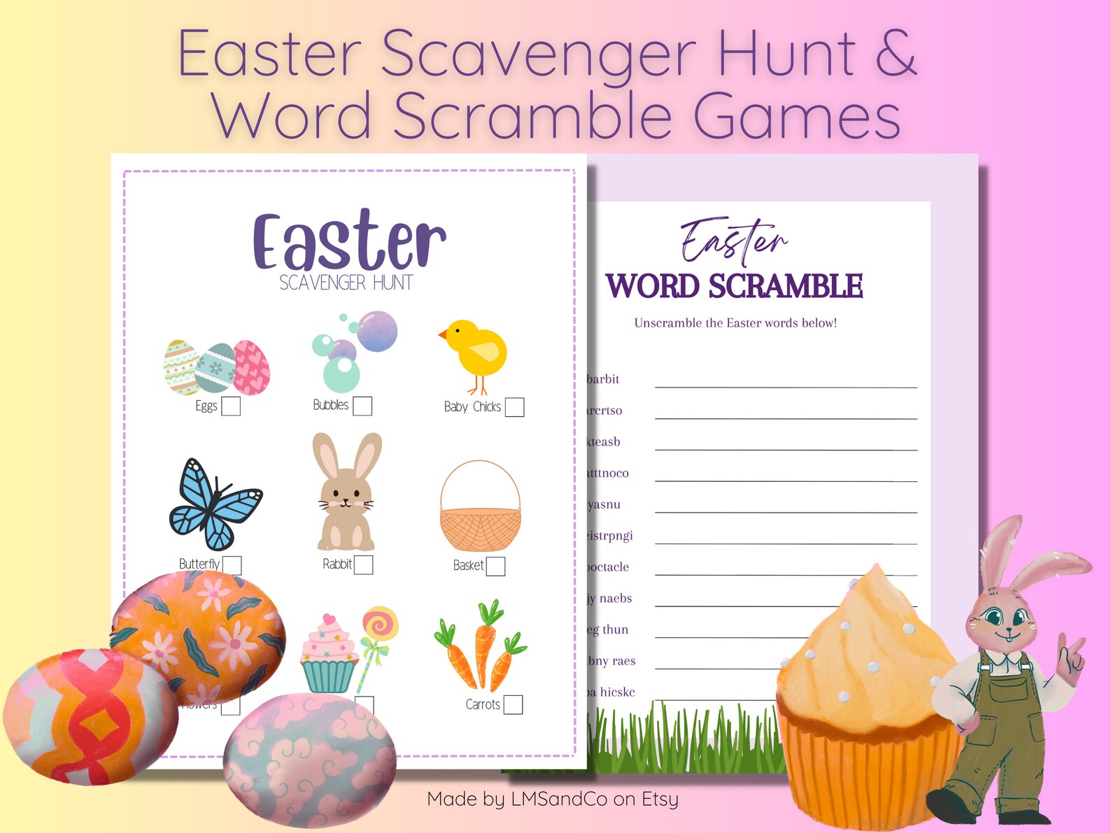 Kids Easter Scavenger Hunt, Easter Word Scramble, Easter Games for Kids ...