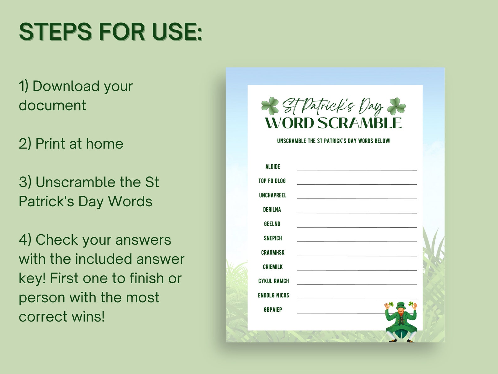 St Patricks Day Word Scramble Game Printable, St Patricks Day Word Game ...