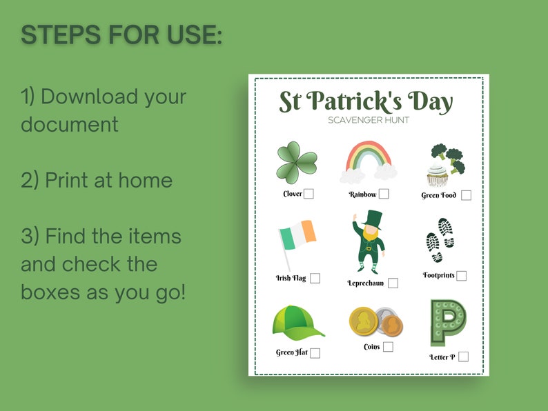 St Patricks Day Scavenger Hunt Printable, Kids St Patricks Day Game ...