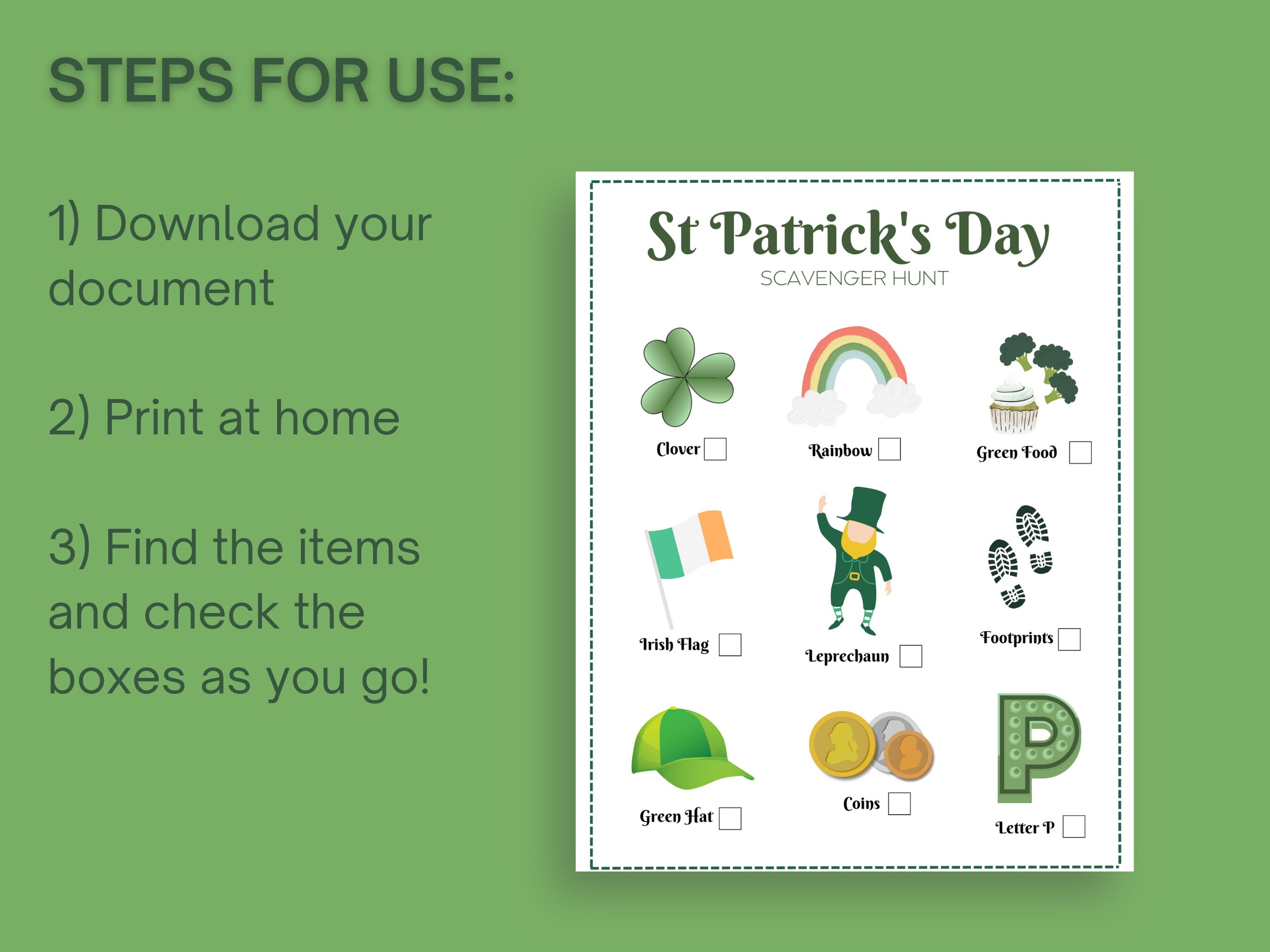 St Patricks Day Scavenger Hunt Printable, Kids St Patricks Day Game ...