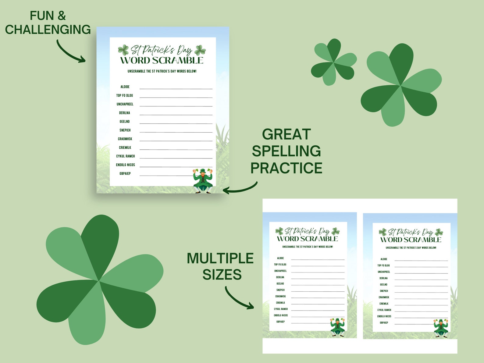 St Patricks Day Word Scramble Game Printable, St Patricks Day Word Game ...