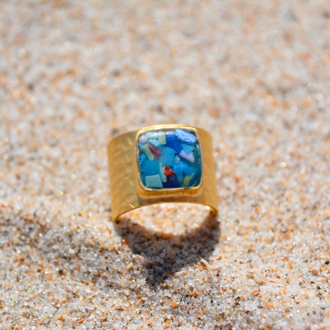Recycled Ocean Plastic Hammered Statement Ring, Eco-friendly, Upcycled ...