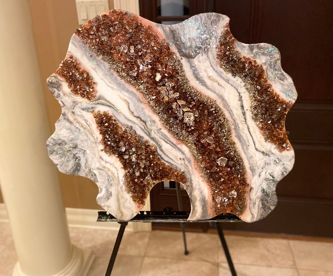Crystal Geode Art, Rose Gold and Bronze Geode Art, Decorative Accent ...