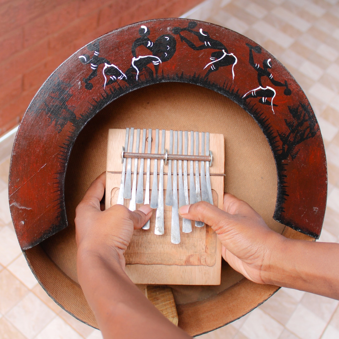 Kalimba Thumb Piano, Mbira 15 Key Zimbabwe Art Painted Wood Kalimba ...