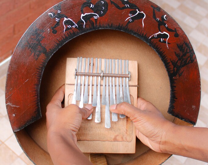Kalimba Thumb Piano, Mbira 15 Key Zimbabwe Art Painted Wood Kalimba ...