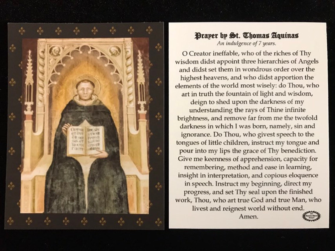 St. Saint Thomas Aquinas Small Prayer Holy Card - Etsy