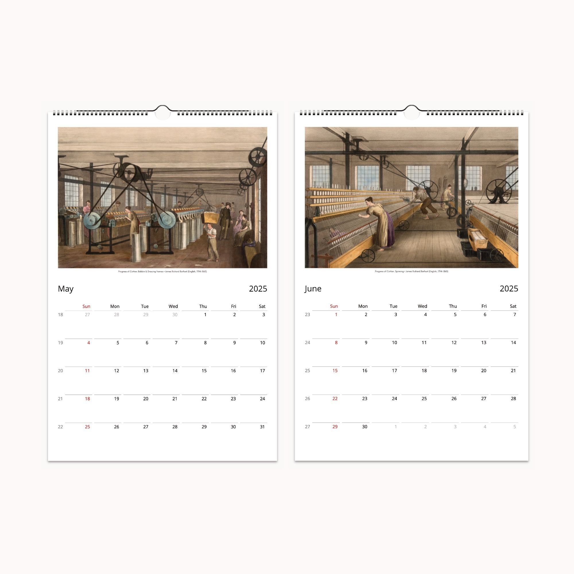 Cotton Industry Wall Calendar Vintage American History & Textile Design ...
