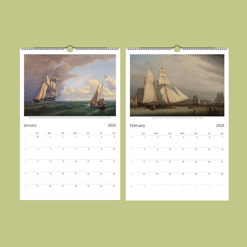 Maritime Calendar – Sailboat Painting, Nautical Decor, Semi-glossy ...