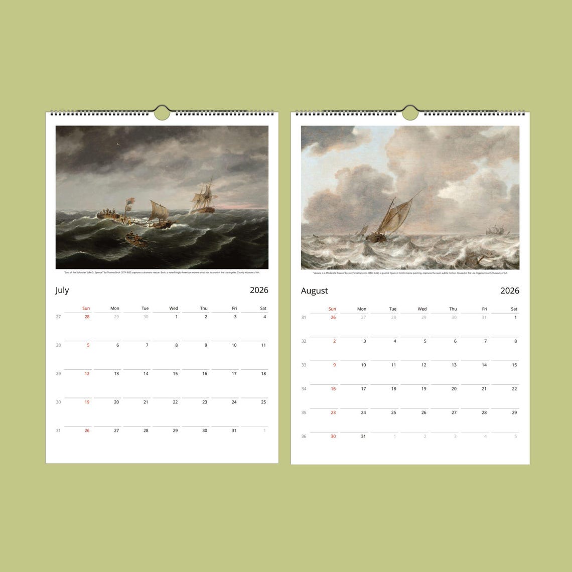 Maritime Calendar – Sailboat Painting, Nautical Decor, Semi-glossy ...