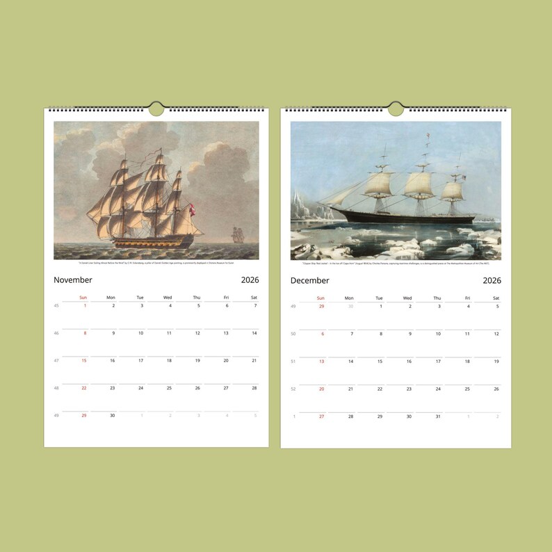 Maritime Calendar – Sailboat Painting, Nautical Decor, Semi-glossy ...