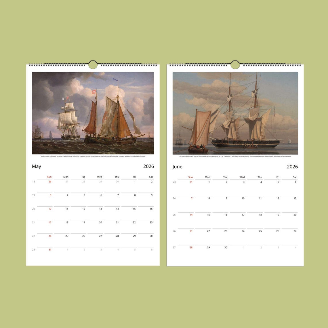 Maritime Calendar – Sailboat Painting, Nautical Decor, Semi-glossy ...