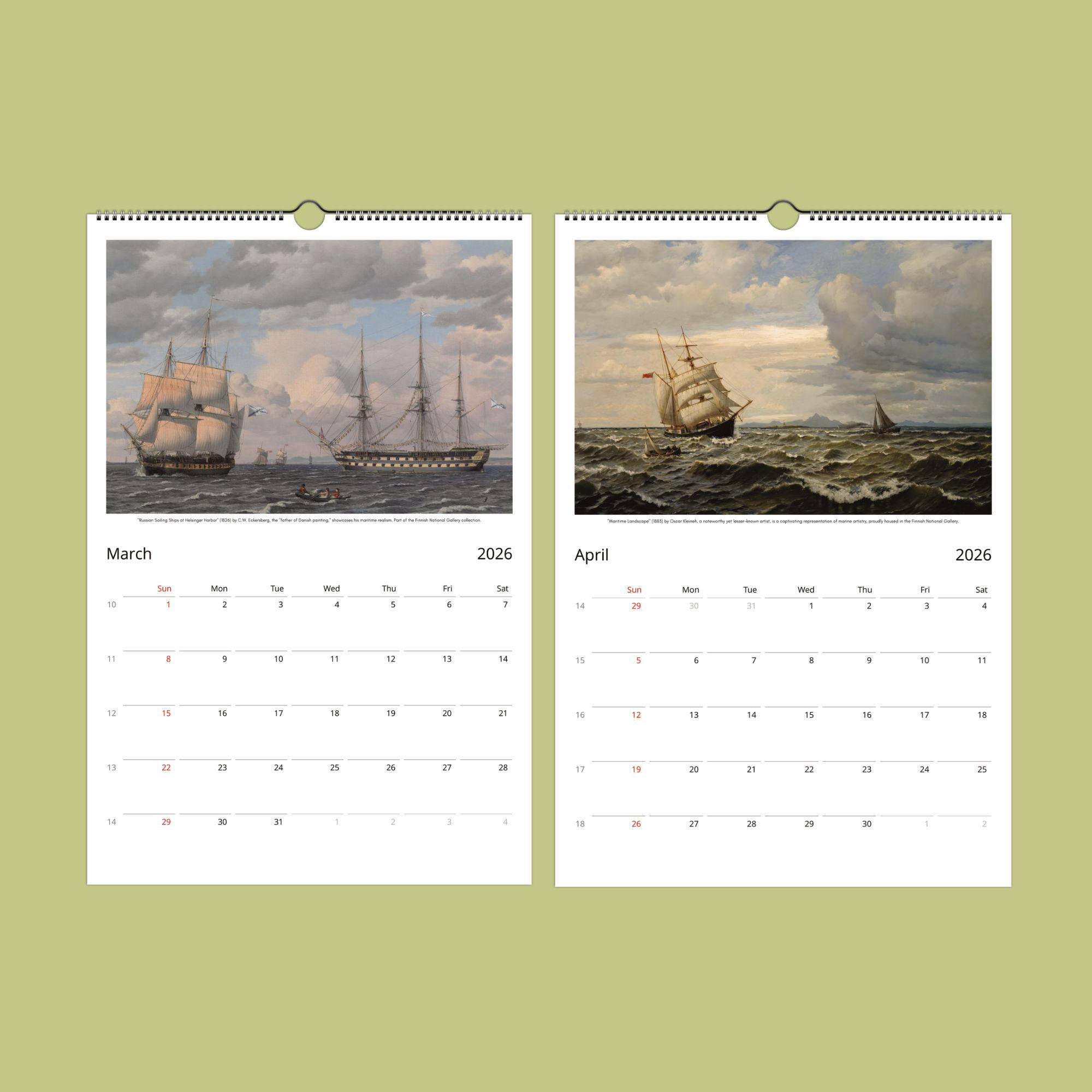 Maritime Calendar – Sailboat Painting, Nautical Decor, Semi-glossy ...