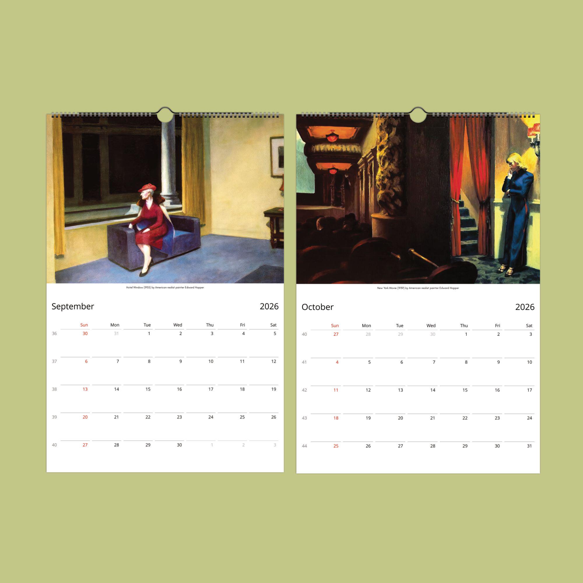 Edward Hopper Wall Calendar – American Artist, Realistic Art, Semi ...