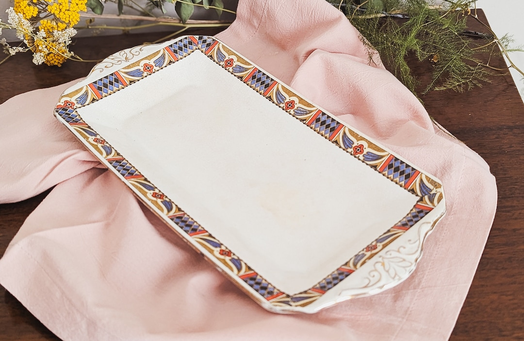 Vintage Rectangular Small Serving Plate Pretty Border Design - Etsy