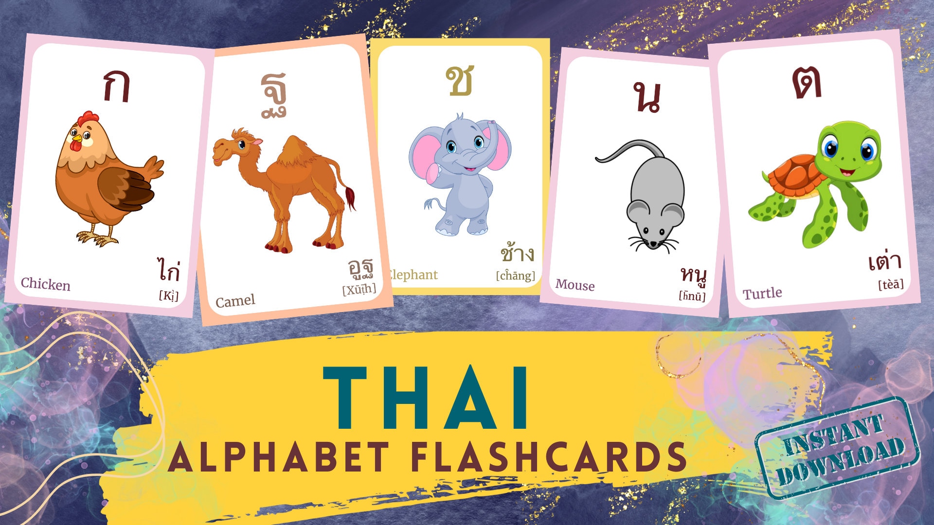 THAI Alphabet FLASHCARD With Picture, Learning THAI, Thai Letter ...