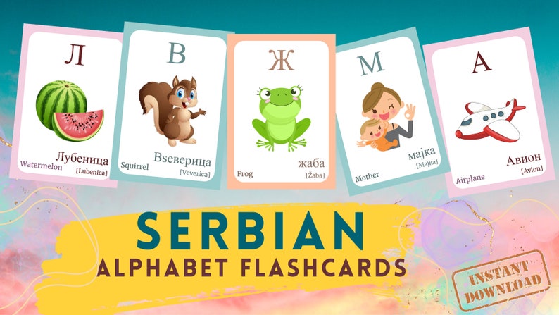 Serbian Alphabet Flashcards With Pictures, Language Learning (digital ...