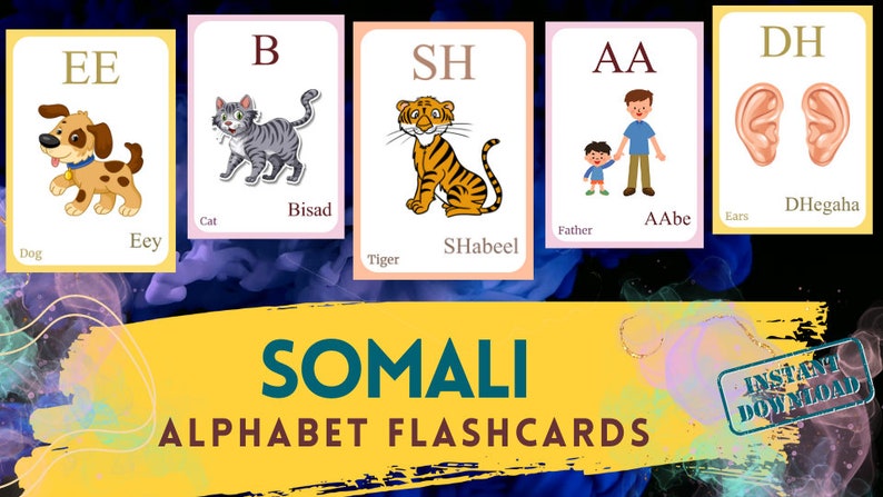 SOMALI Alphabet FLASHCARD With Picture, Learning SOMALI, Somali Letter ...