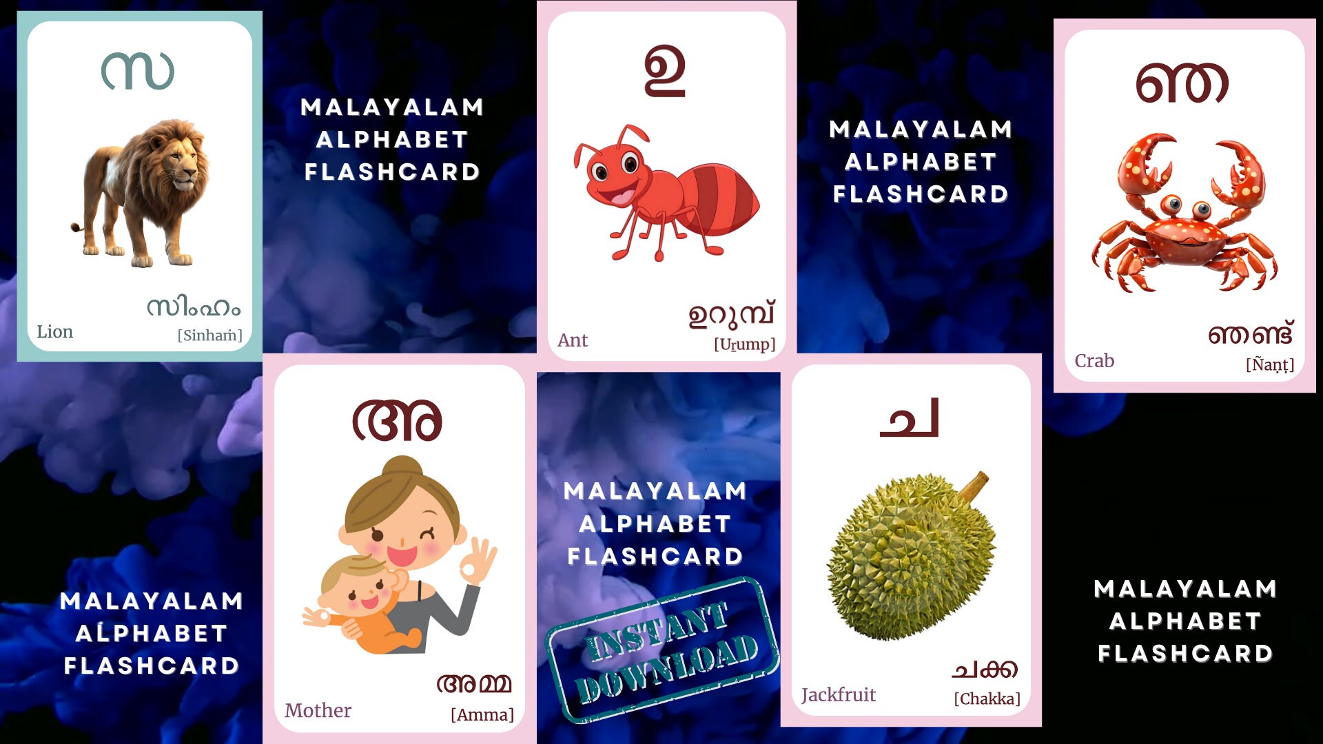 Malayalam Alphabet FLASHCARD - Both Vowels and Consonants, Learning ...