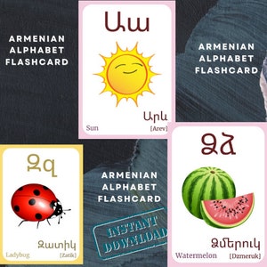 ARMENIAN Alphabet FLASHCARD With Picture, Learning Armenian, Armenian ...