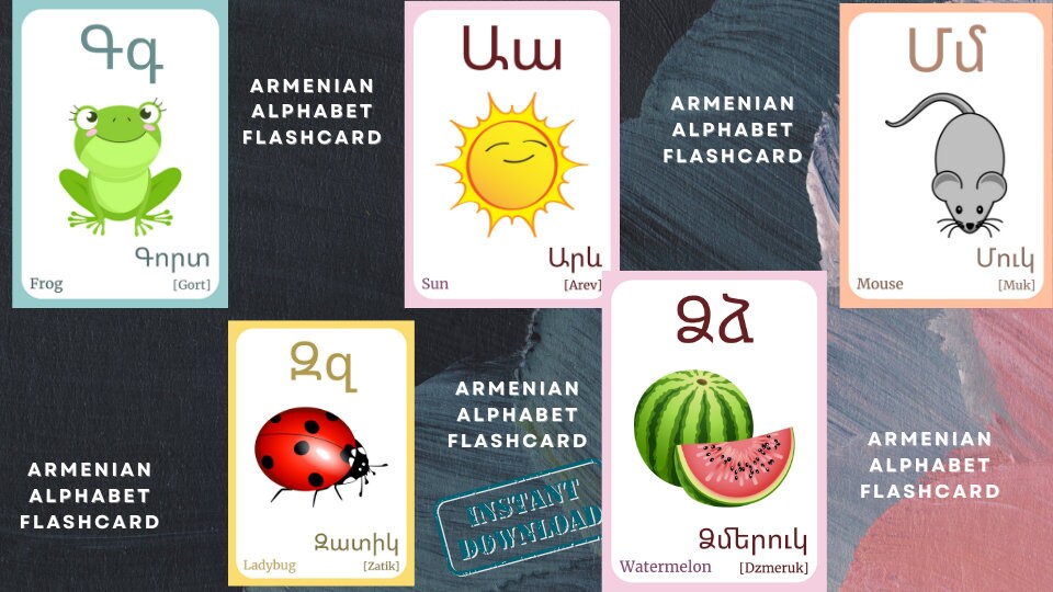 ARMENIAN Alphabet FLASHCARD With Picture, Learning Armenian, Armenian ...