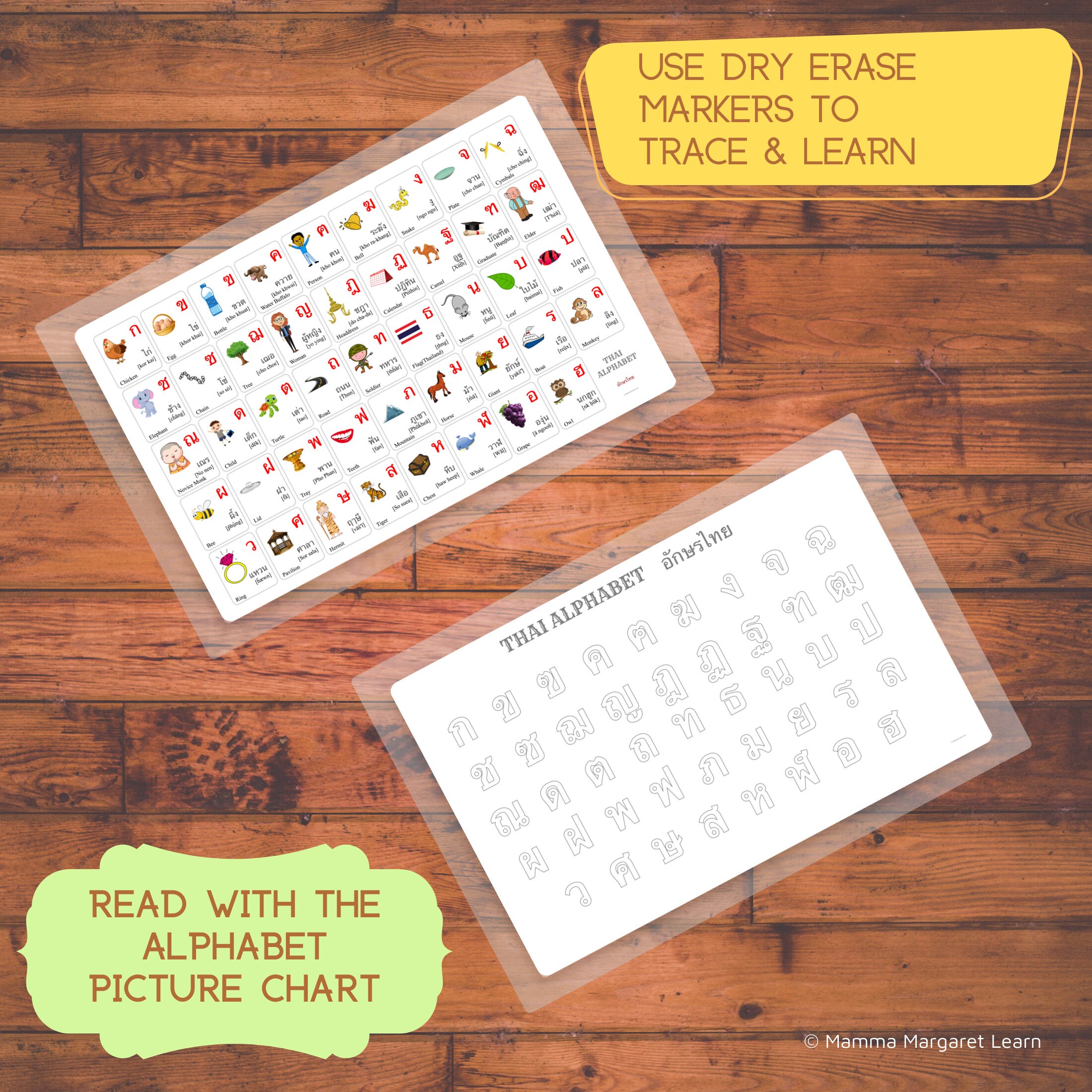 THAI Alphabet LAMINATED Placemat Alphabet Poster and Alphabet Letter ...
