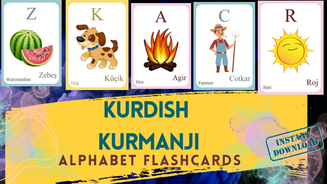 KURDISH Kurmanji Alphabet FLASHCARD With Picture, Learning Kurdish Kurmanji, KURDISH Kurmanji ...